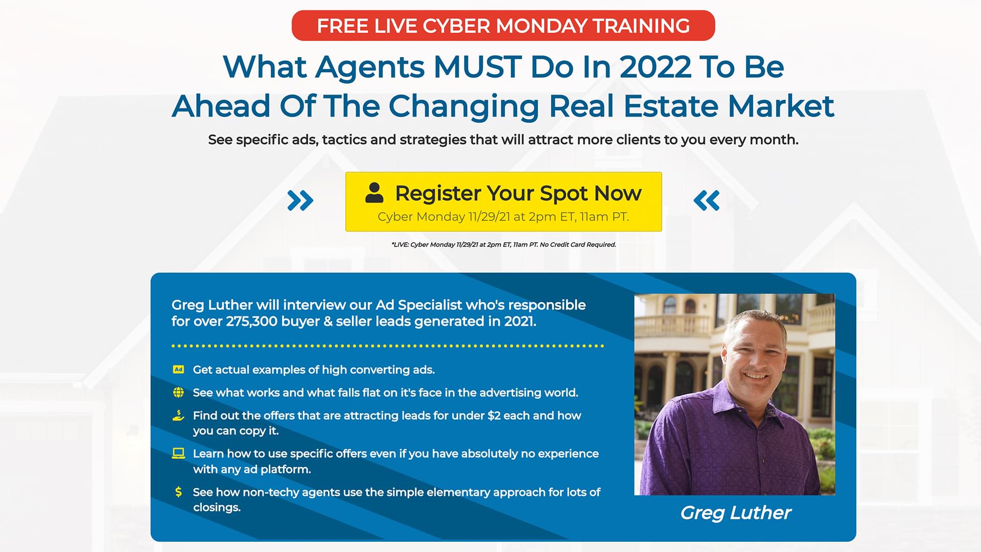 FREE Cyber Monday Agent Training | Greg Luther